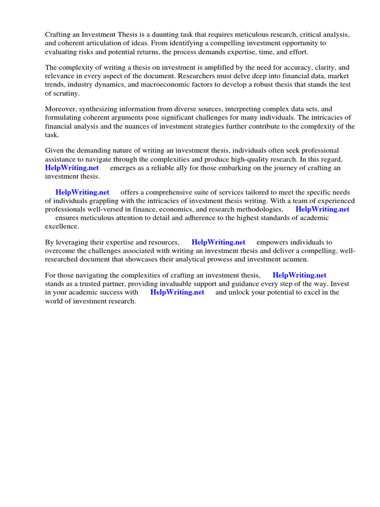 Investment Thesis Sample | PDF | Investing | Valuation (Finance)