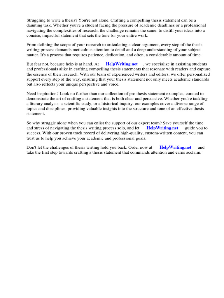 Pro Thesis Statement Examples | PDF | Essays | Thesis