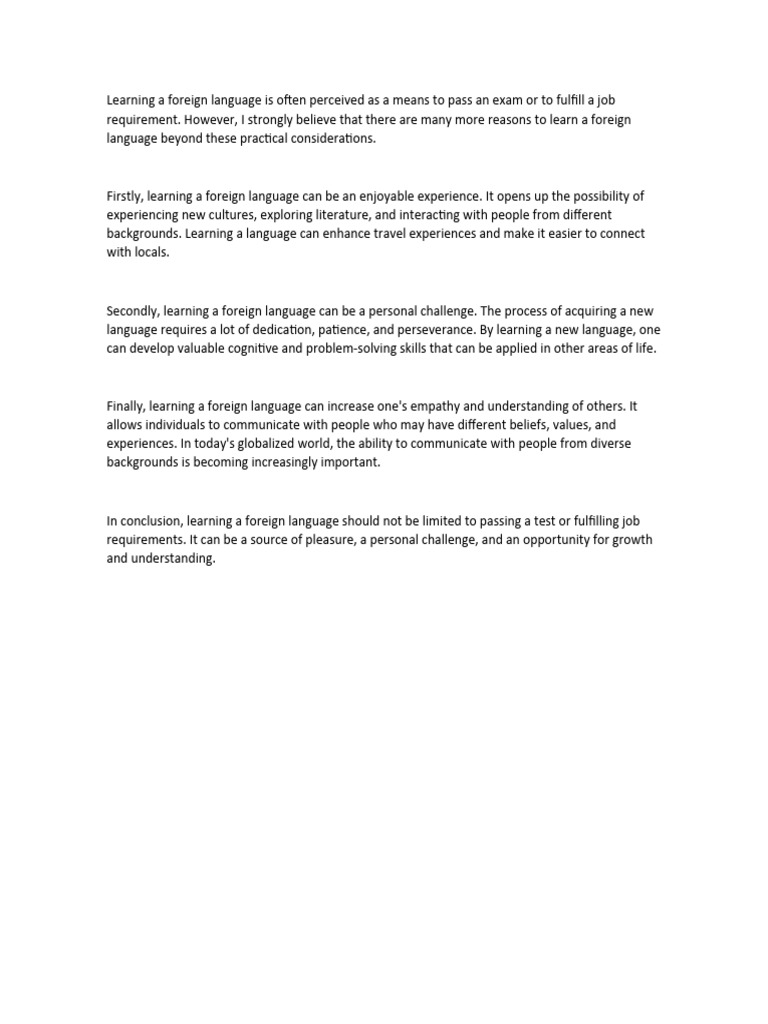 Learning A Foreign Language Essay | PDF