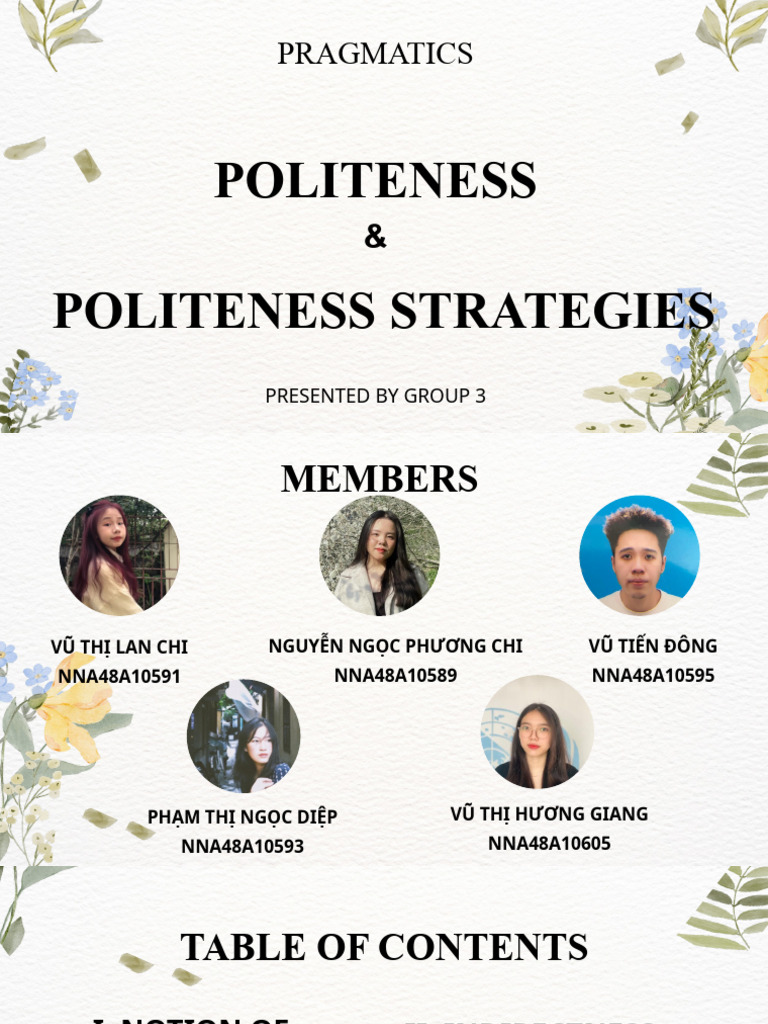 Pragmatics - Nhóm 3 - Politeness and Politeness Strategies | PDF