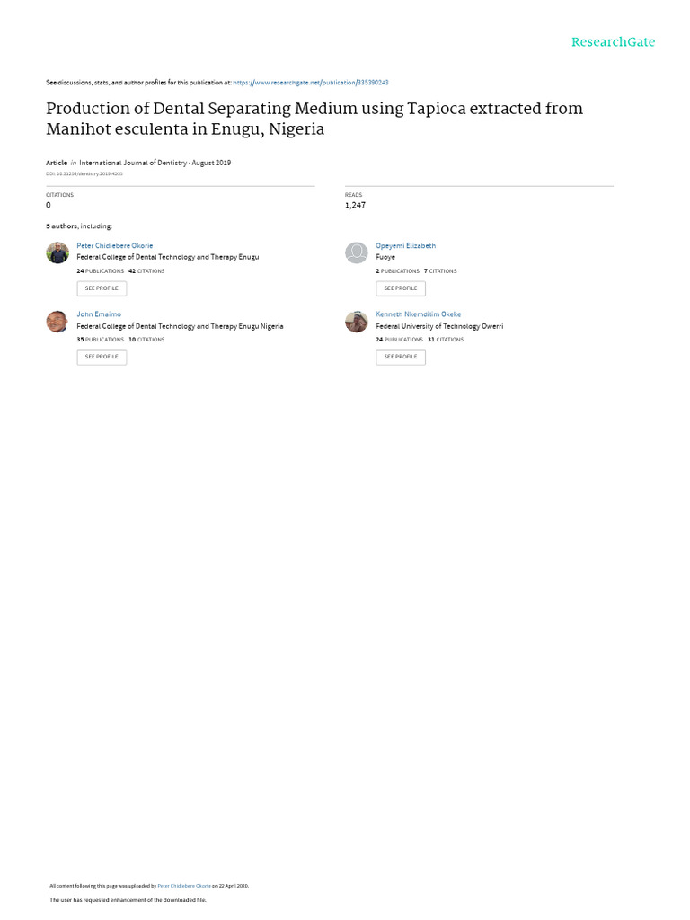 Production of Dental Separating Medium Using Tapioca Extracted From ...