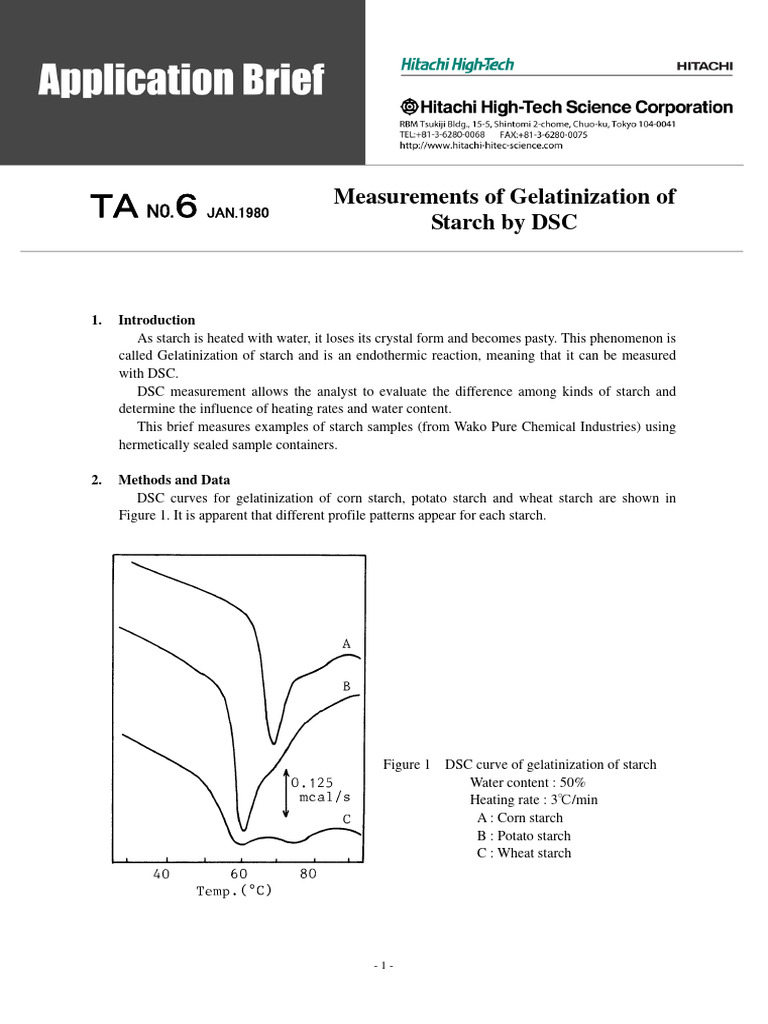 Measurements of Gelatinization of Starch by DSC | PDF | Differential ...