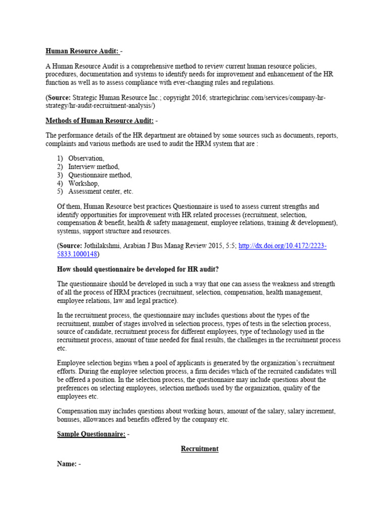 Human Resource Audit | Download Free PDF | Human Resource Management ...