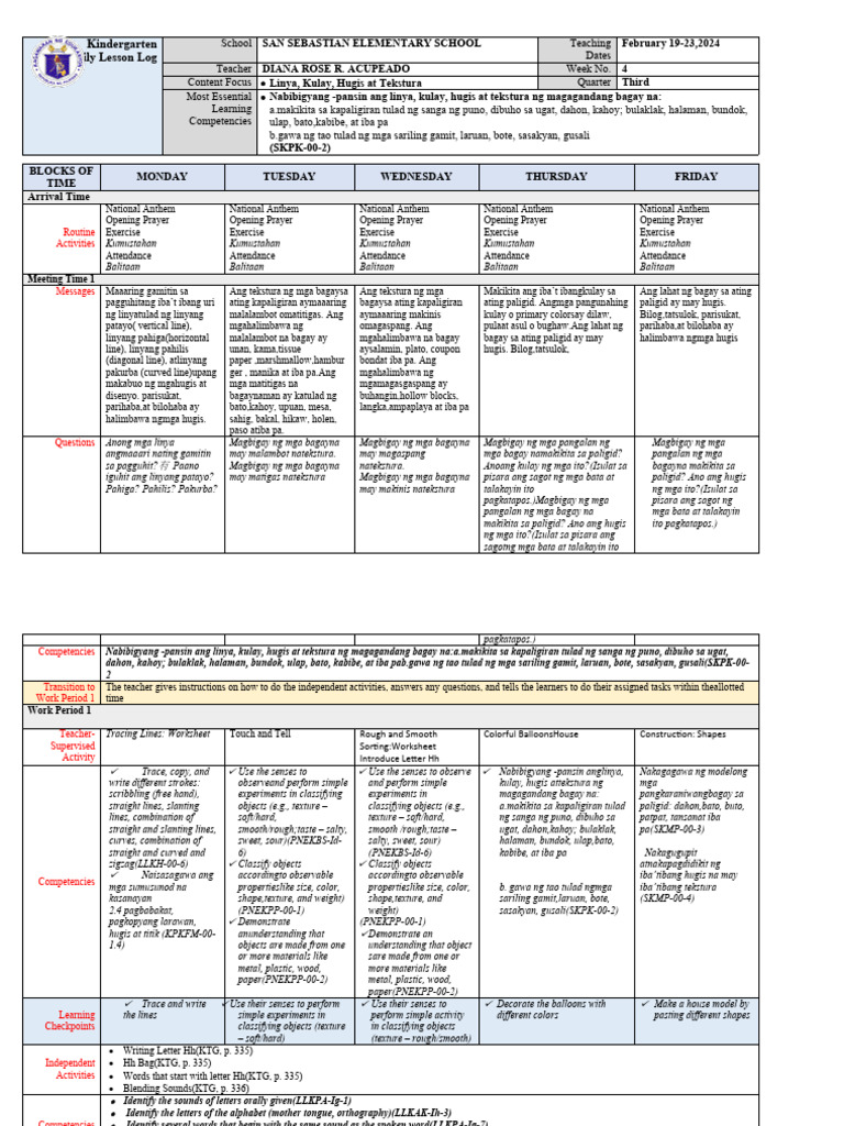 Kindergarten DLL MELC Q3 Week 4 | PDF