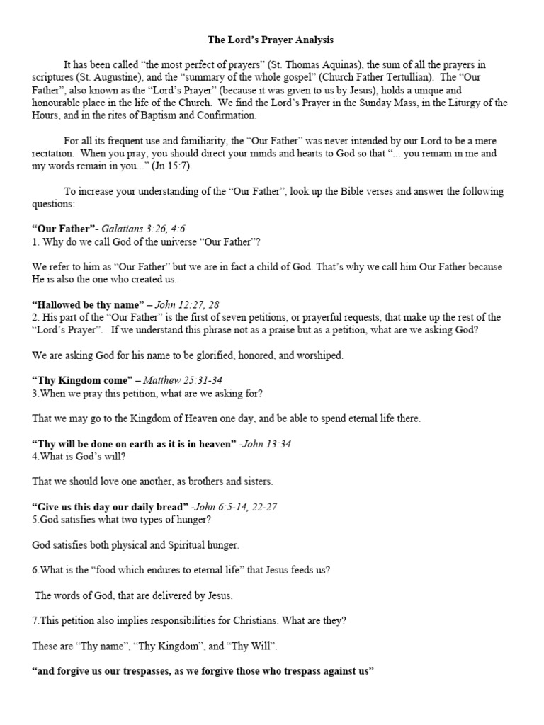 50 - The Lord's Prayer Analysis - Handout | PDF | Lord's Prayer | Prayer