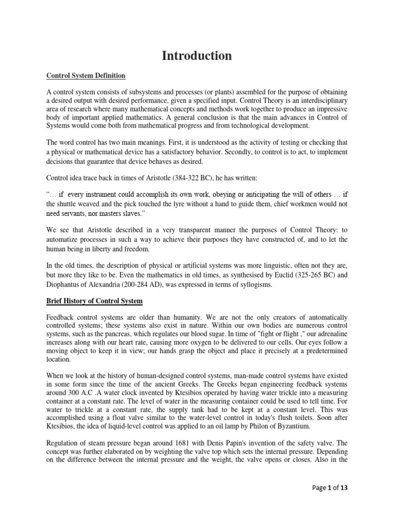 1 - Introduction To Control Chapter One | PDF | Control Theory | Feedback