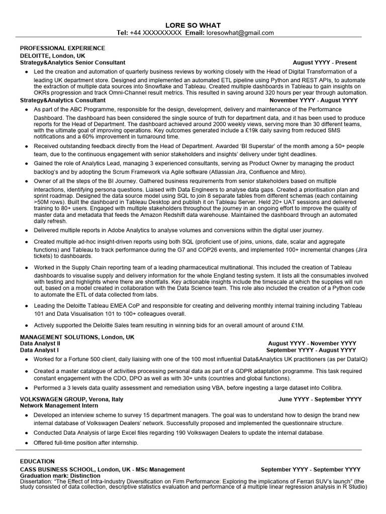 Lore So What - CV Template | PDF | Scrum (Software Development) | Information Technology Management