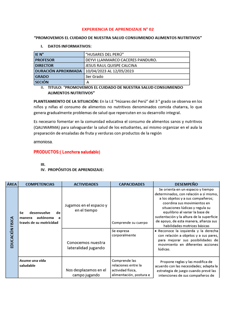 Exp. de Aprendizaje #02 3° GRADO | Descargar gratis PDF | Aprendizaje