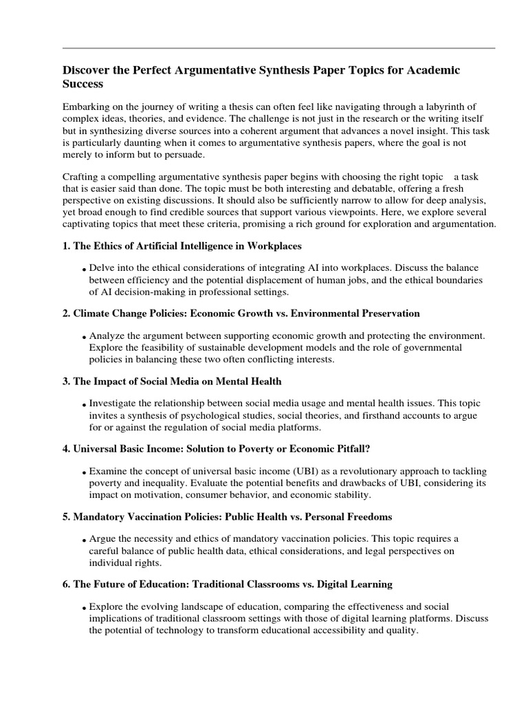 Argumentative Synthesis Paper Topics | PDF | Essays | Artificial ...