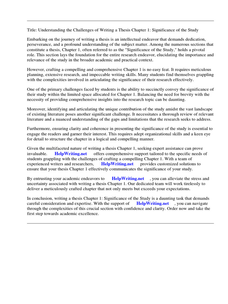 Thesis Chapter 1 Significance of The Study | PDF | Information | Thesis