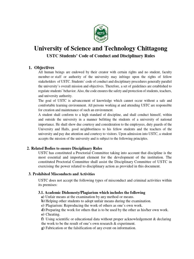 Student Code of Conduct & Disciplinary Rules of USTC-2021-Final | PDF | Sexual Harassment | Justice