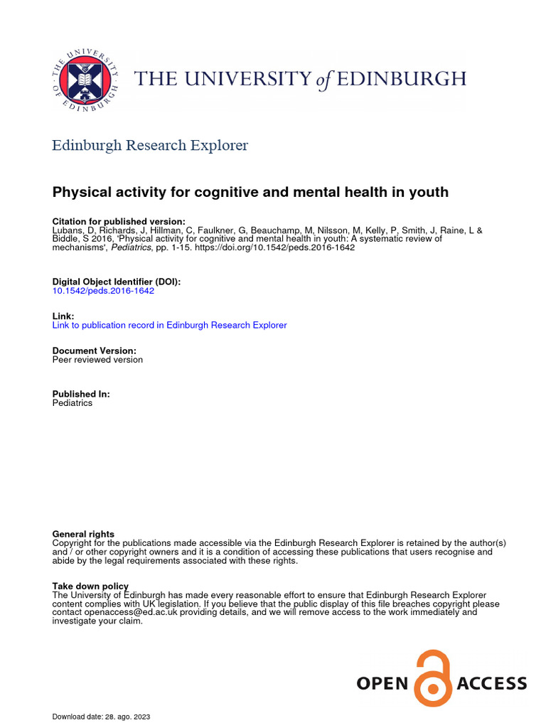 Edinburgh Research Explorer: Physical Activity For Cognitive and Mental Health in Youth | PDF ...