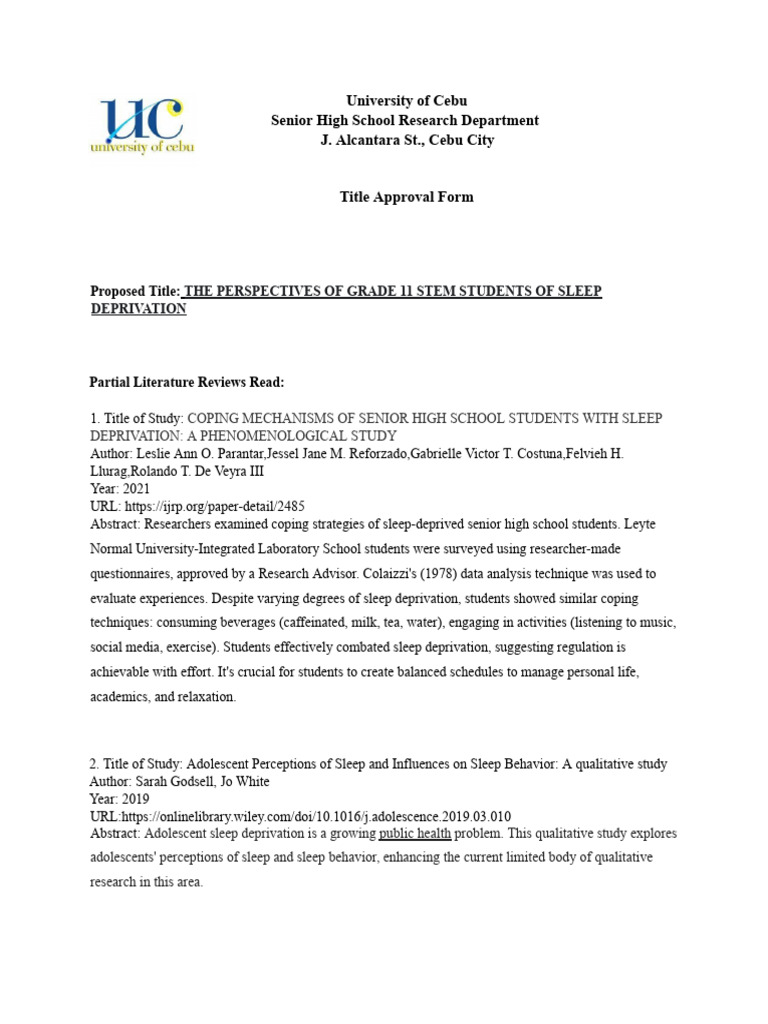 Qualitative-Updated - Title-Approval-Form - GROUP 2 | PDF | Sleep ...