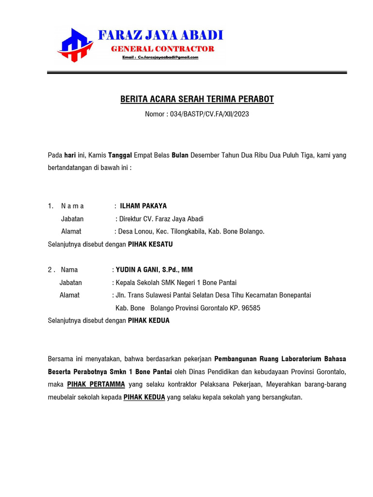 Bastp. Perabot Lab. Bahasa SMK N 1 Bone Pantai Pakai | PDF | Kajian ...