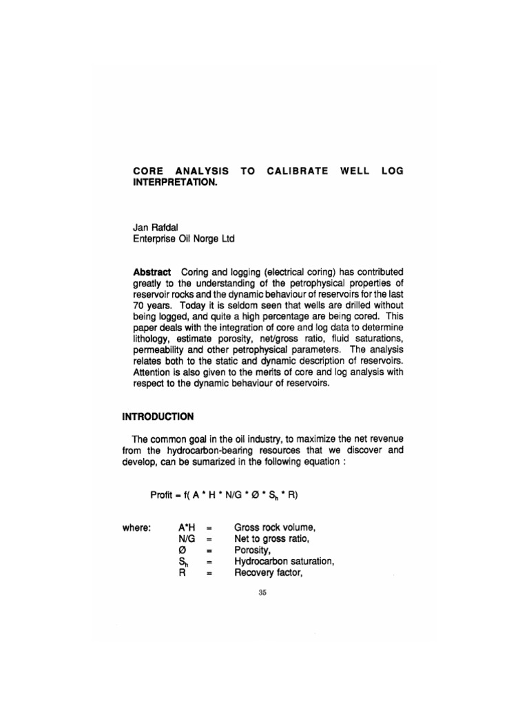 Core Analysisi To Calibrate Well Log Interpretation | PDF