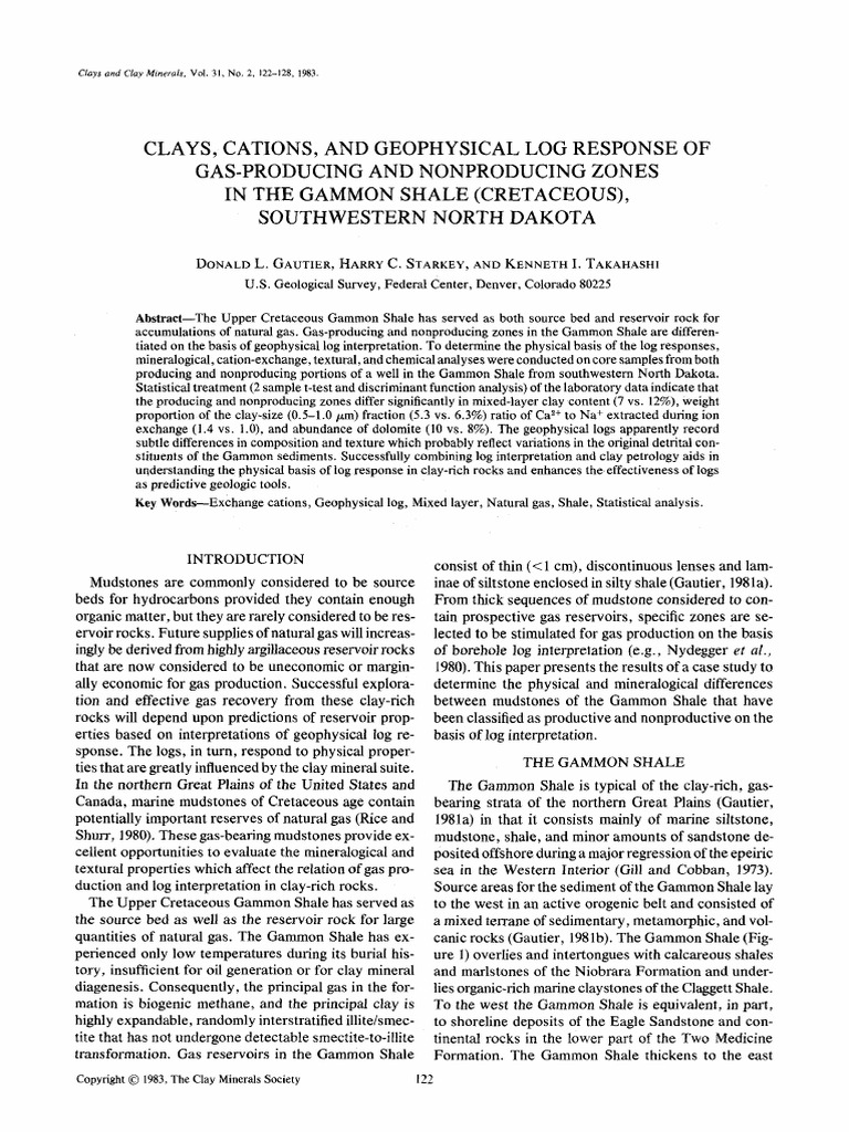 Clays, Cations, and Geophysical Log Response of Gas-Producing and Nonproducing Zones in The ...