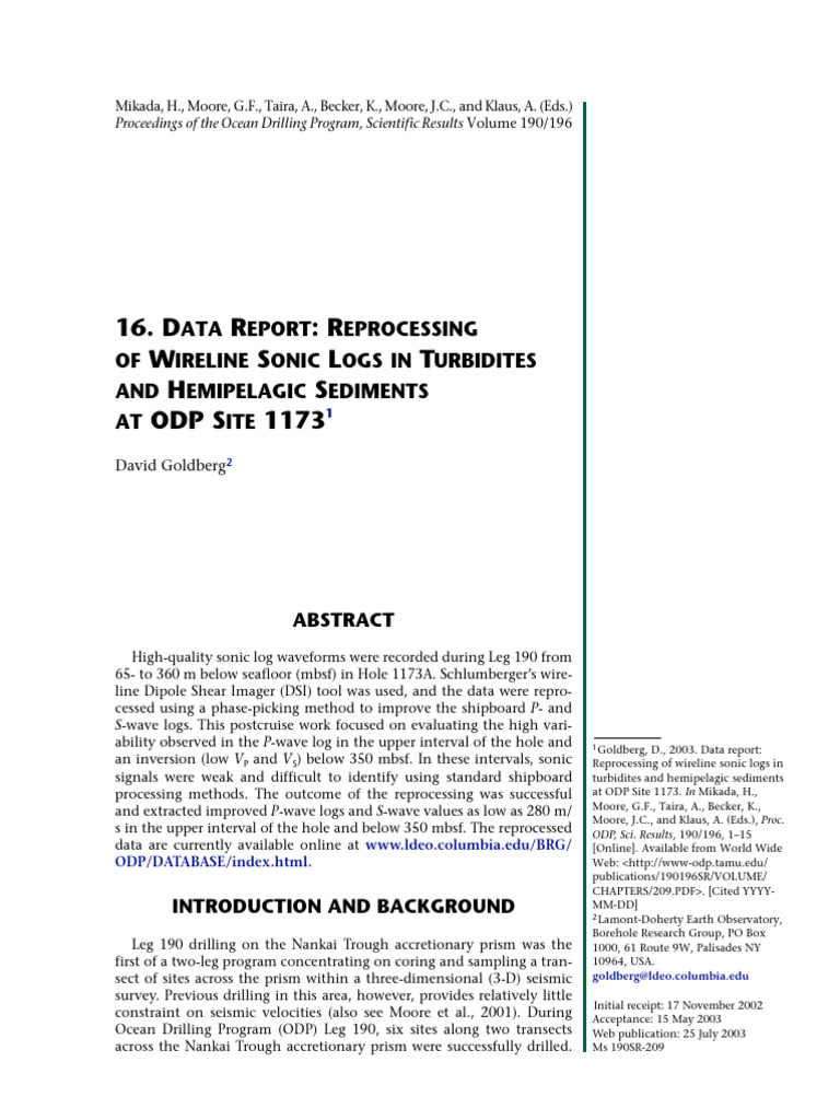 Sonic Log Reprocessing at Site 1173 | PDF | Applied And ...