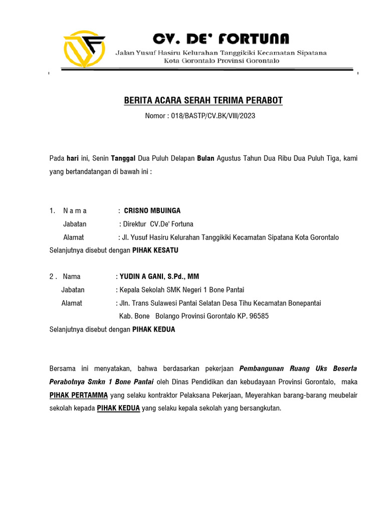 Bastp. Perabot Rung Uks SMK N 1 Bone Pantai Pakai | PDF