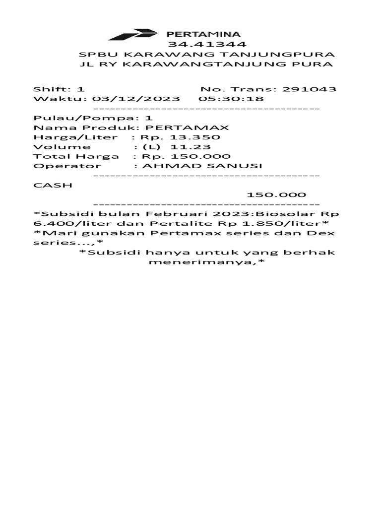 Struk Spbu Pitaloka | PDF | Teknologi & Rekayasa | Bisnis