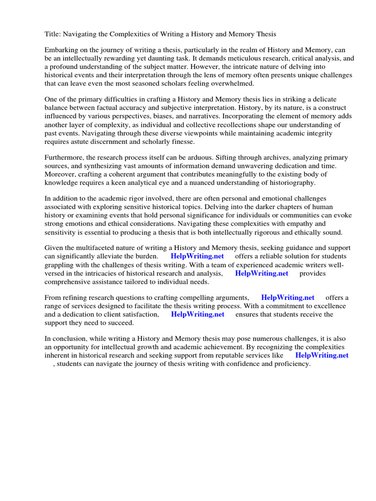 Writing a History & Memory Thesis | PDF | Memory