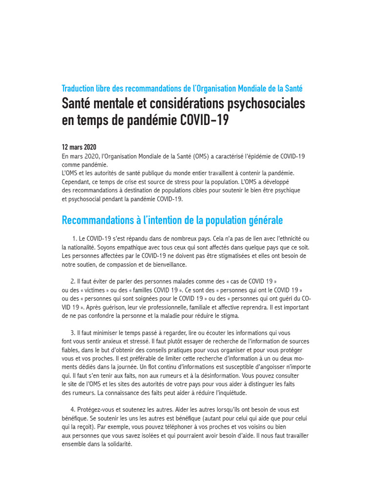 Recommandations de l'OMS Pour L'épidémie COVID-19 | PDF