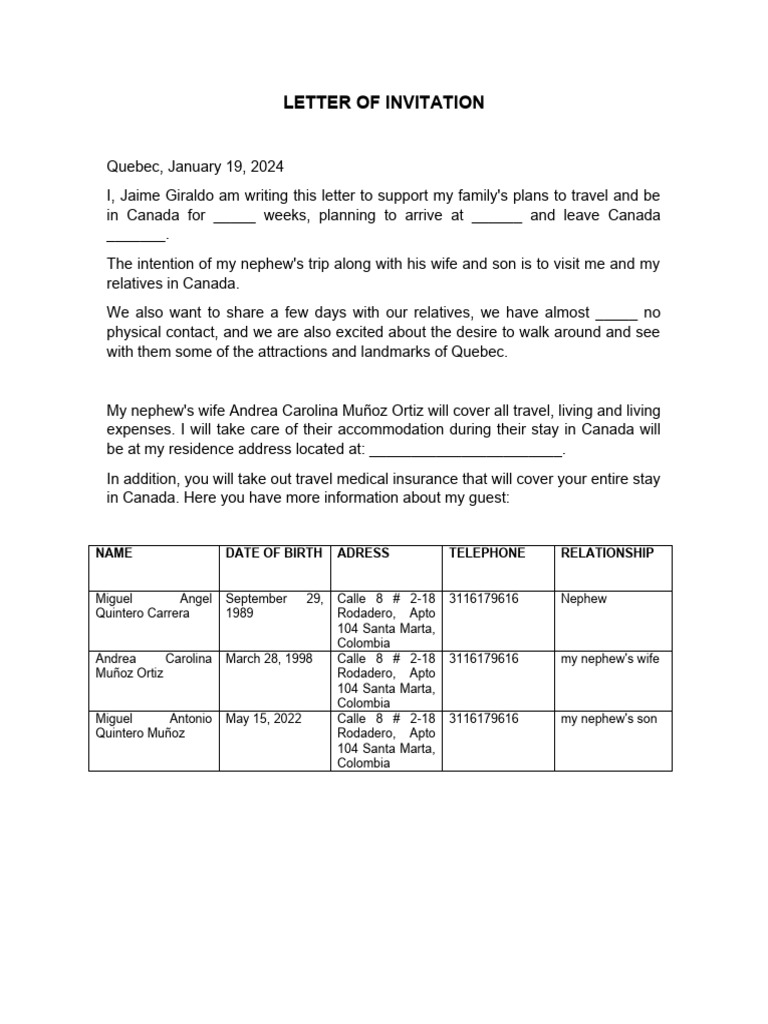 Letter of Invitation - Modelo-1 | PDF