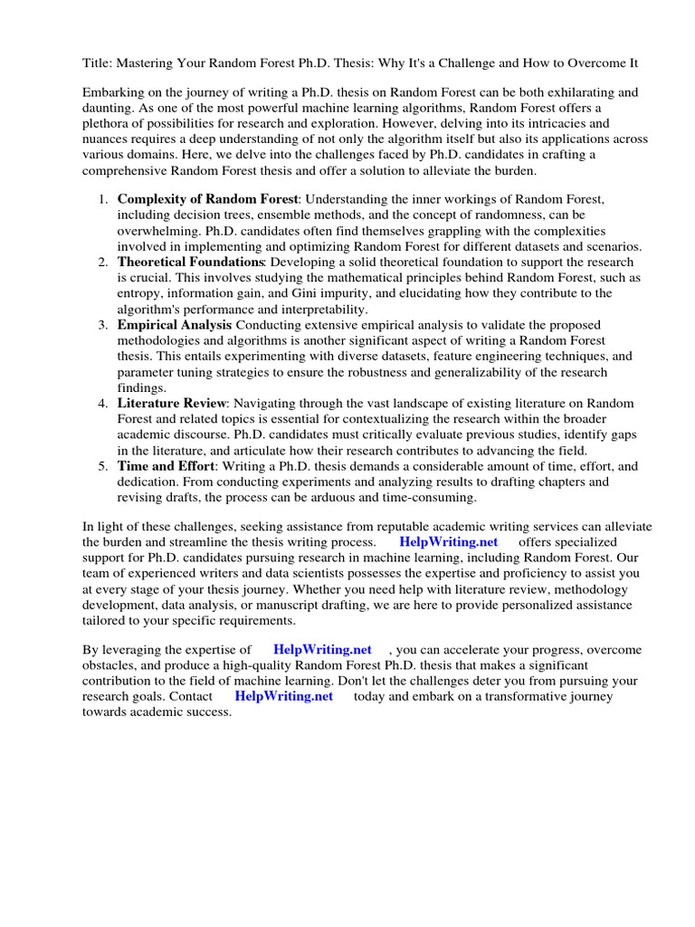 Random Forest Phd Thesis | PDF | Machine Learning | Cognition