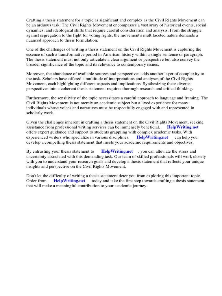 Thesis Statement Examples Civil Rights Movement | PDF | Martin Luther King Jr. | Racism