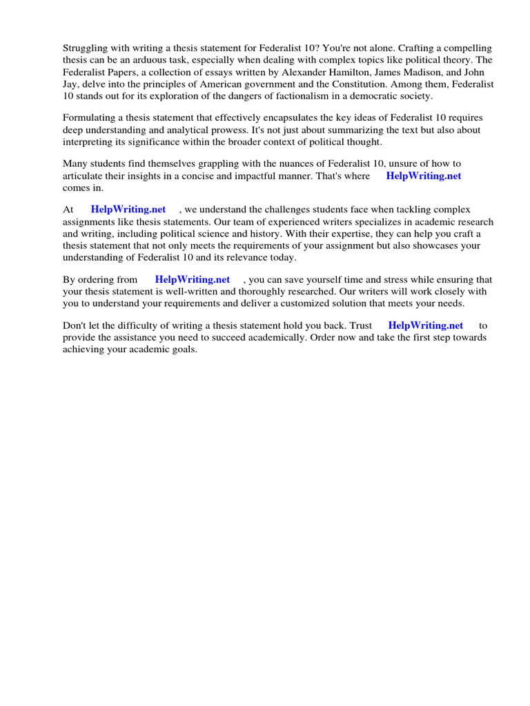 Thesis Help for Federalist 10 Analysis | PDF | The Federalist Papers ...