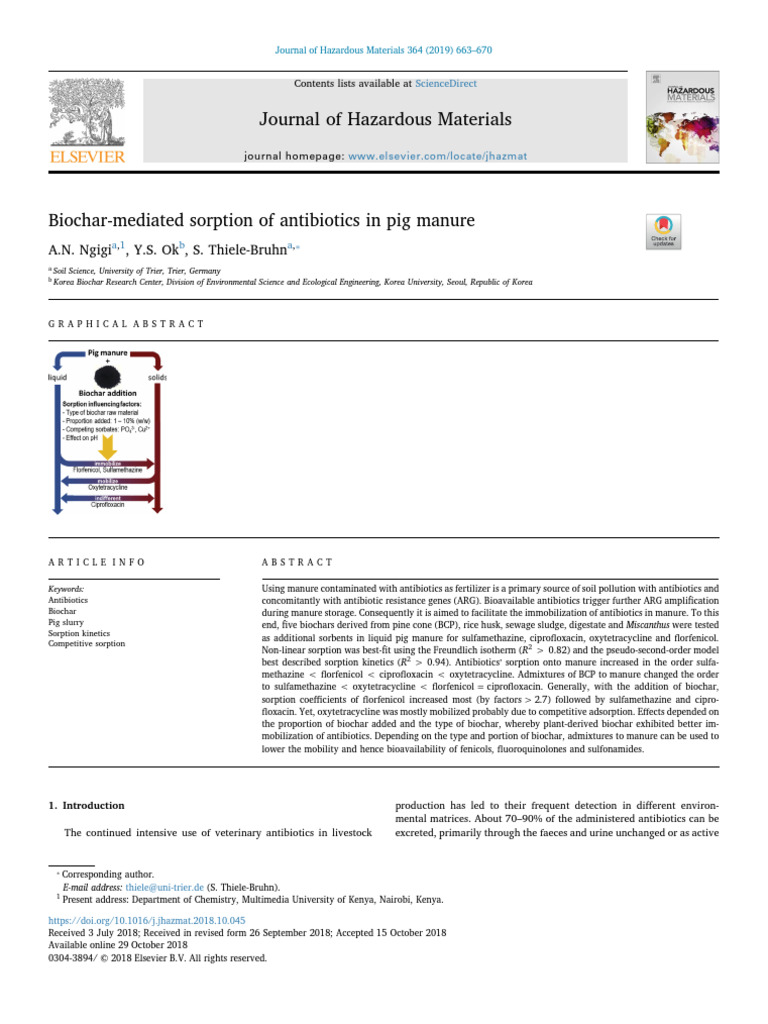Biochar-Mediated Sorption of Antibiotics in Pig Manure | PDF