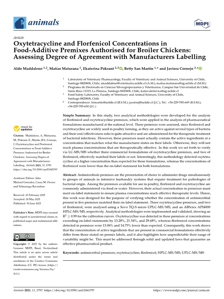 Oxytetracycline and Florfenicol Concentrations in | PDF | Detection ...