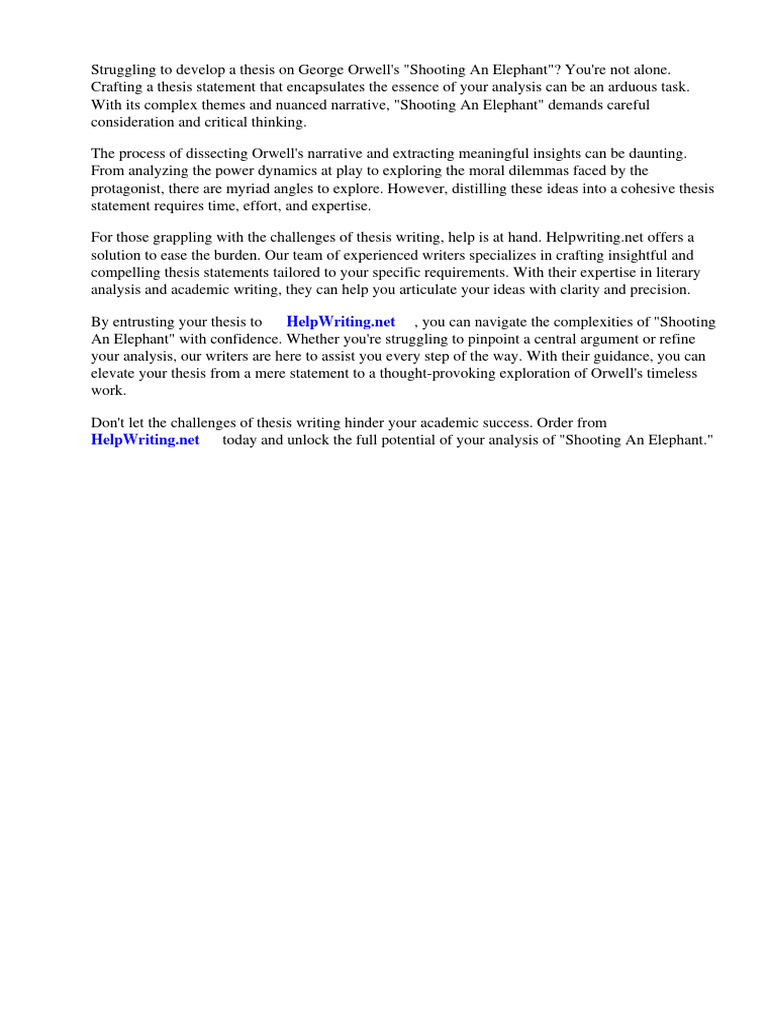 Shooting An Elephant Thesis Ideas | PDF