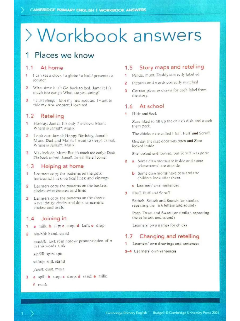 Class 1 English Workbook Answer | PDF