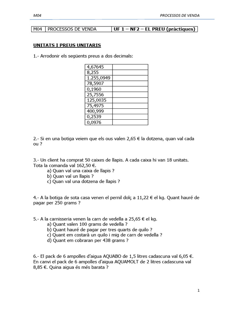 Exercicis Preu | PDF