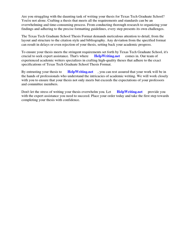 Texas Tech Graduate School Thesis Format | PDF | Thesis | Medical School