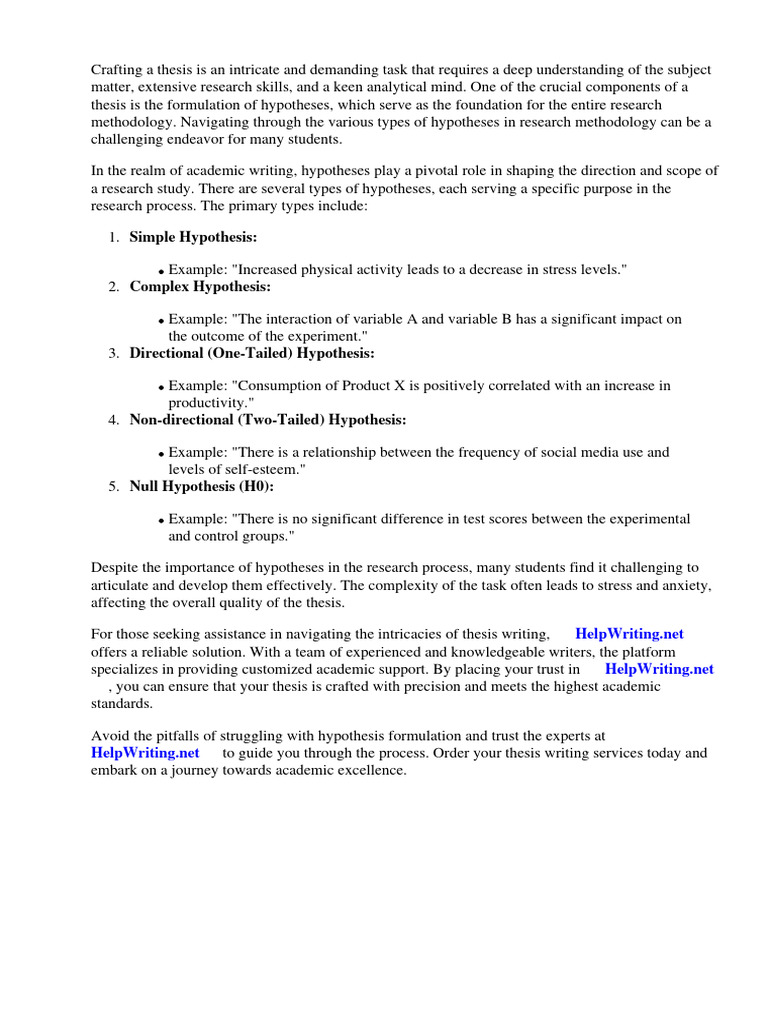 Types of Hypothesis in Research Methodology With Examples | PDF ...