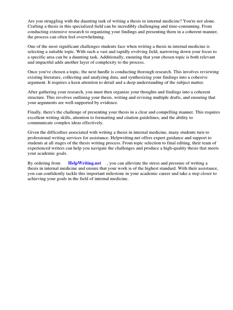 Thesis Topics in Internal Medicine | PDF | Thesis | Medical School