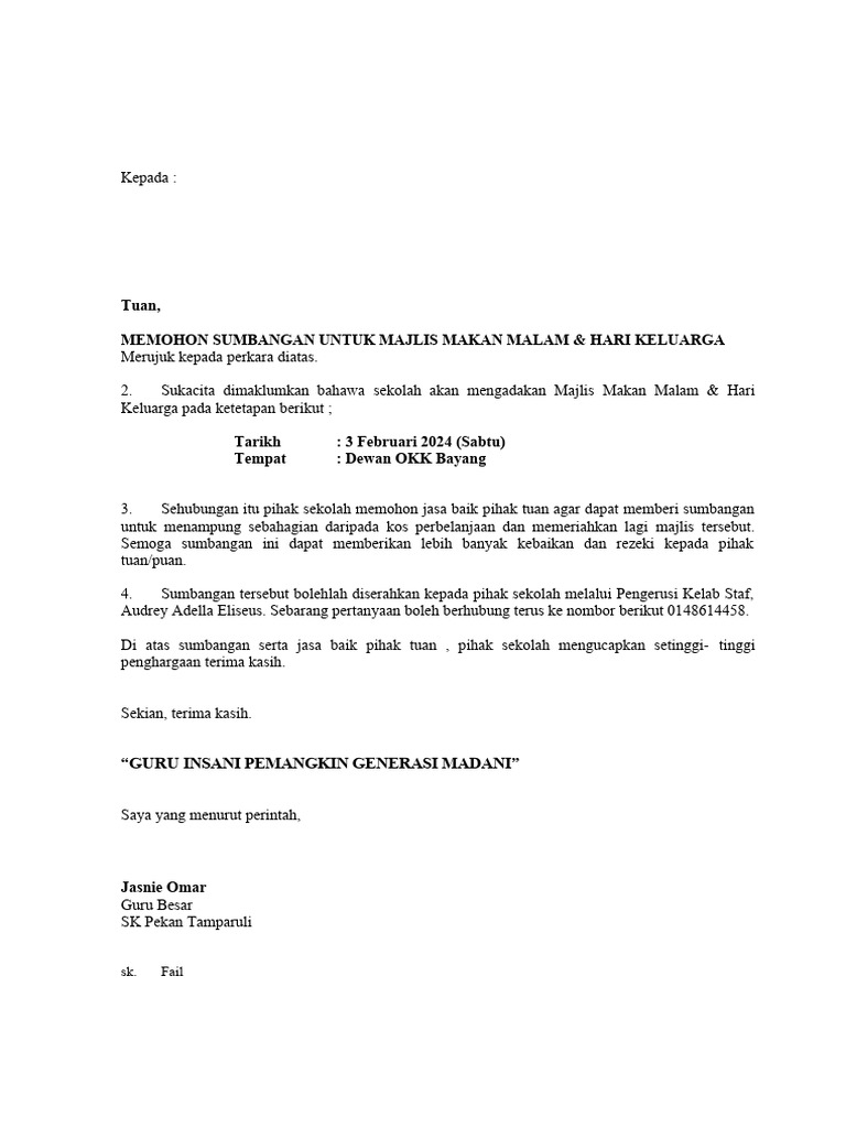 Surat Sumbangan Makan Malam | PDF