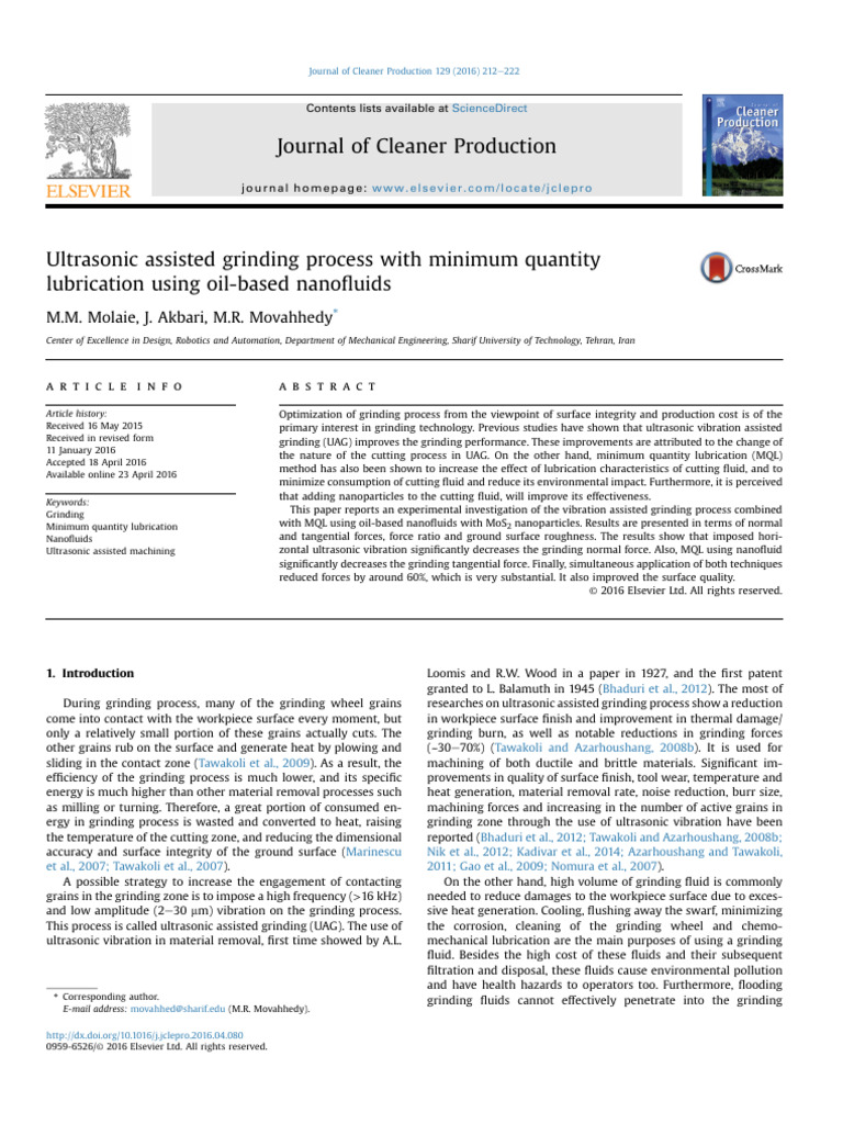 Molaie2016.pdf Ultrasonic Assisted Grinding Process With Minimum ...