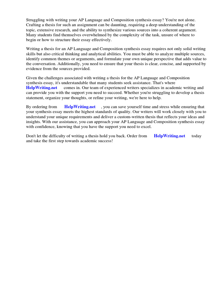 AP Language and Composition Synthesis Essay | PDF | Essays