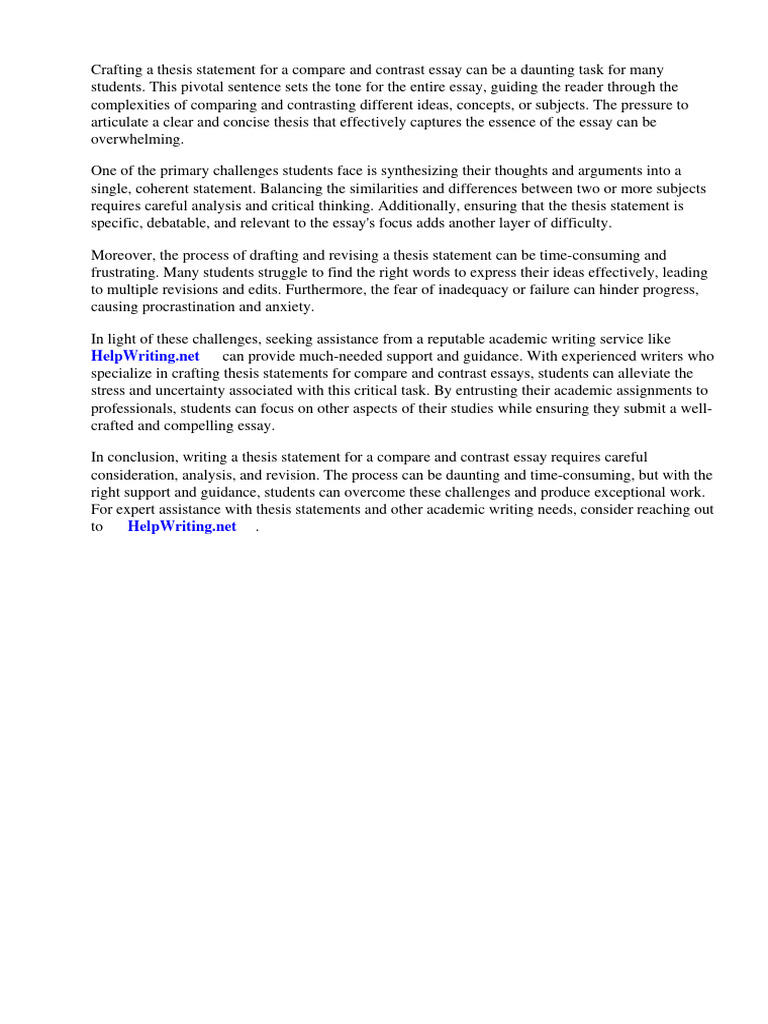 Thesis Statement Examples Compare Contrast Essays | PDF | Career & Growth