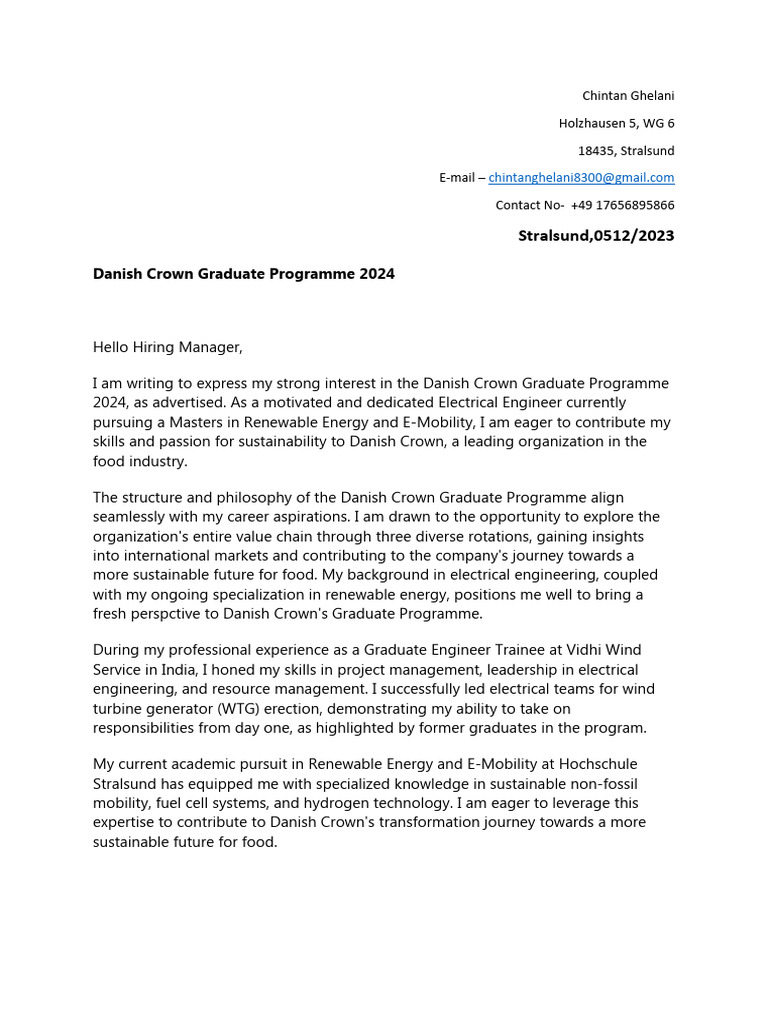 Chintan Cover Letter Danish | PDF | Career & Growth | Business