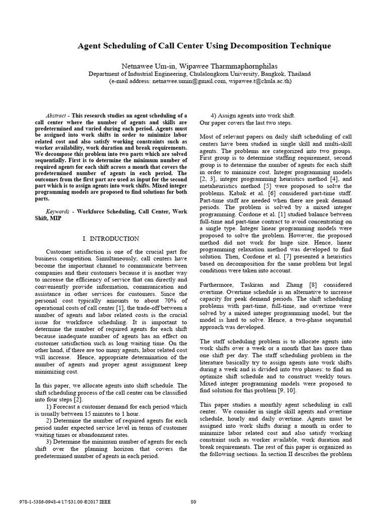 Call Center Agent Scheduling Optimization | PDF | Linear Programming ...