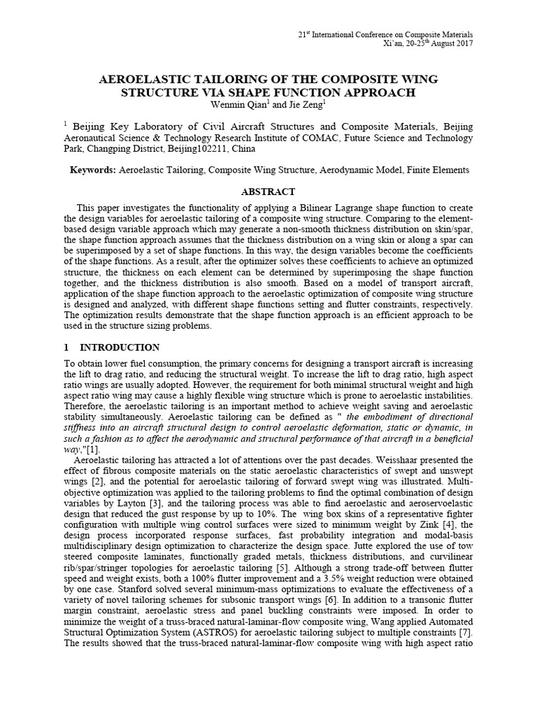 Aeroelastic Tailoring Of The Composite Wing Pdf Mathematical Optimization Aircraft