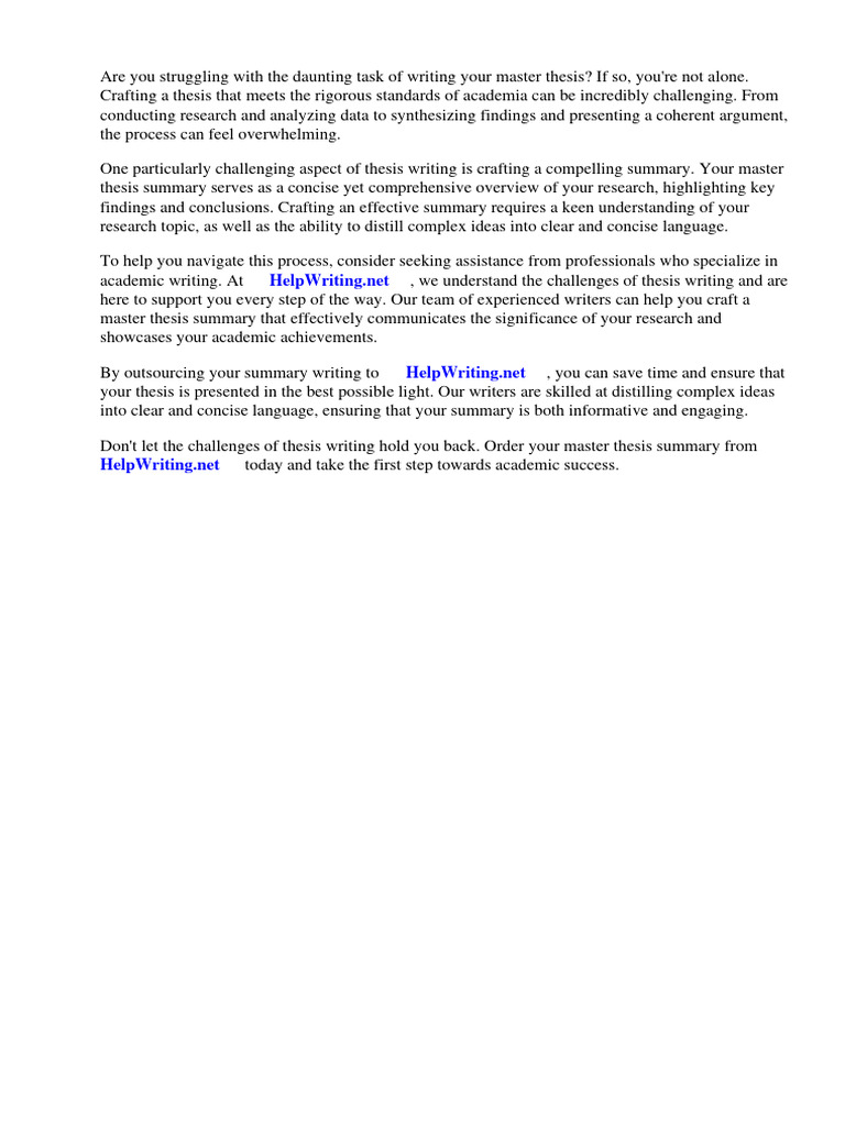 Master Thesis Summary Examples | PDF | Thesis | Essays