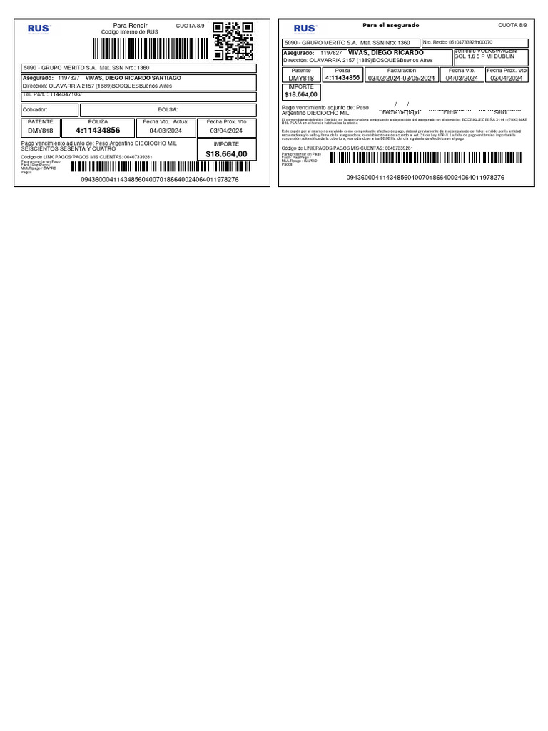 ReciboPoliza - 2024-03-01T115829.806 | PDF | Seguro