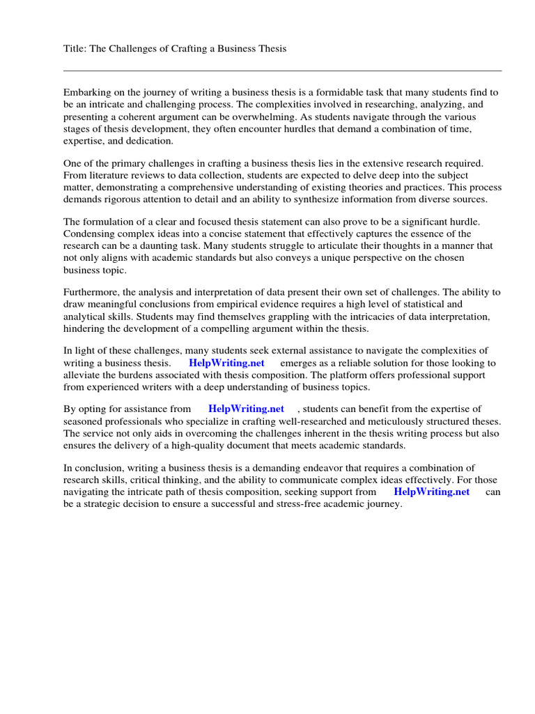 Business Thesis Example | PDF | Thesis | Essays