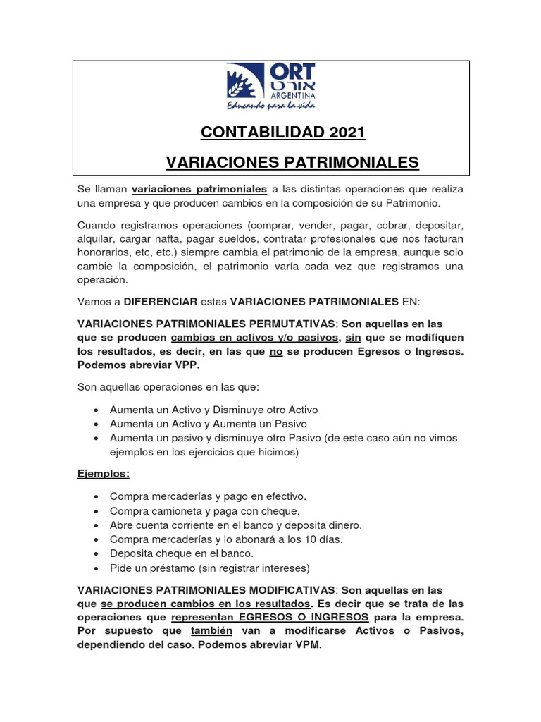 Variaciones Patrimoniales-2021 | PDF | Contabilidad | Negocios económicos