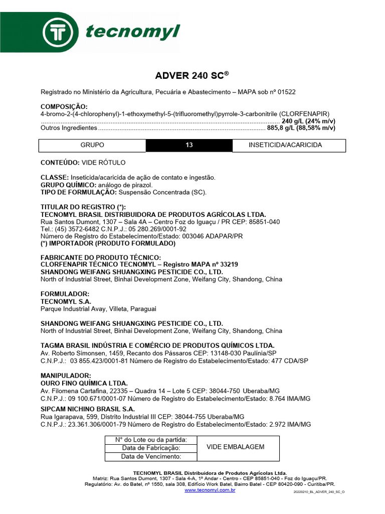 BL Adver 240 SC | PDF | Inseticida | Agricultura