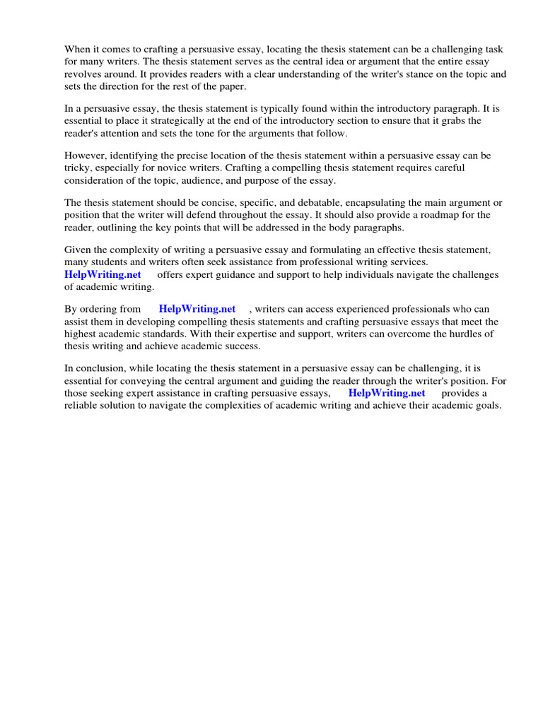 Where Is The Thesis Statement Located in A Persuasive Essay | PDF ...